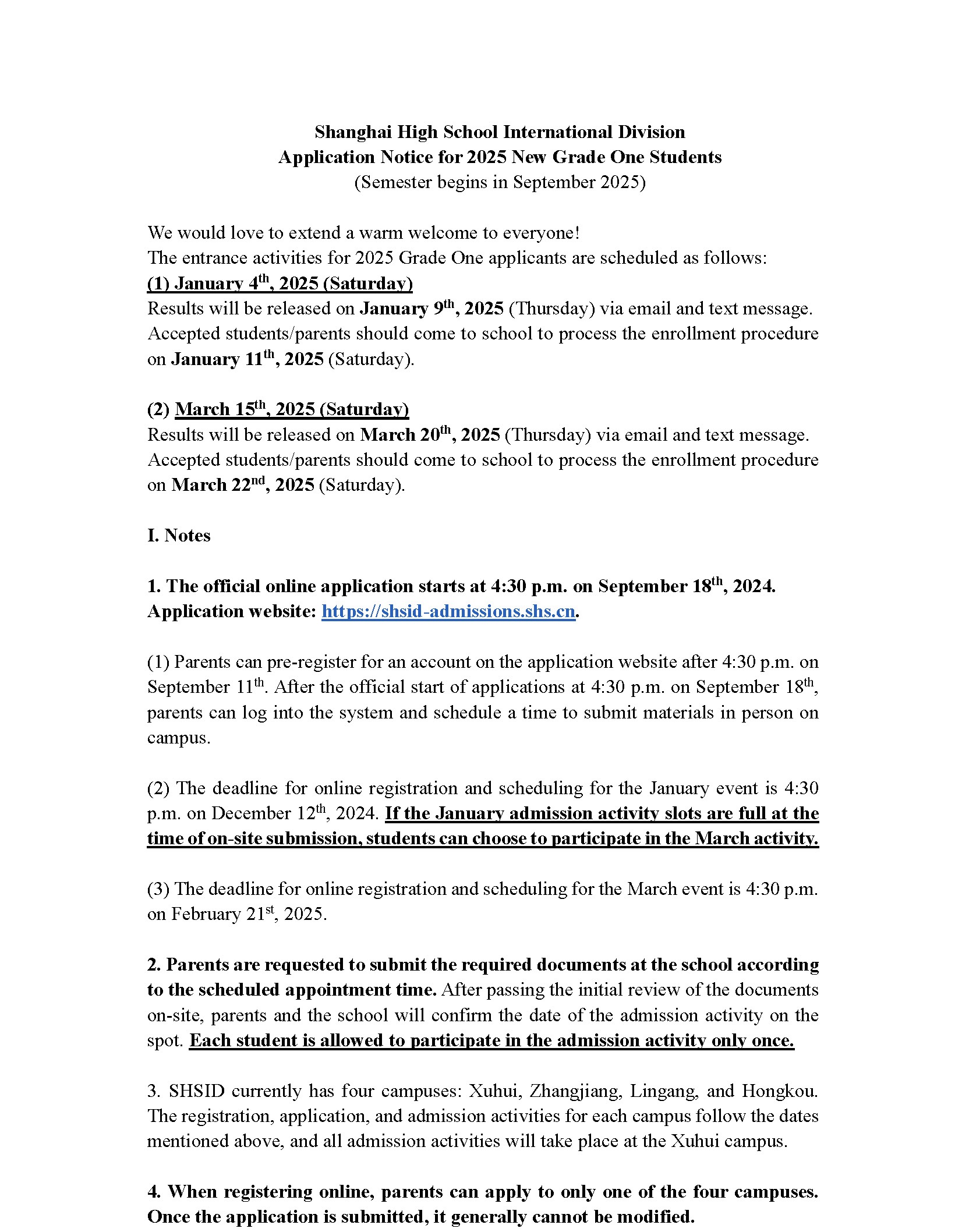 New Grade One Students-Shanghai High School International Division